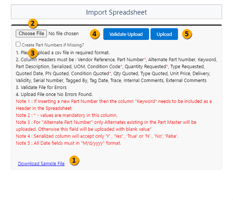 Importing Lines to a RFQ, PO or Customer Quote