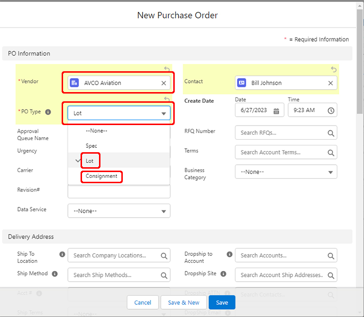 Creating and Receiving Lots and Consignments